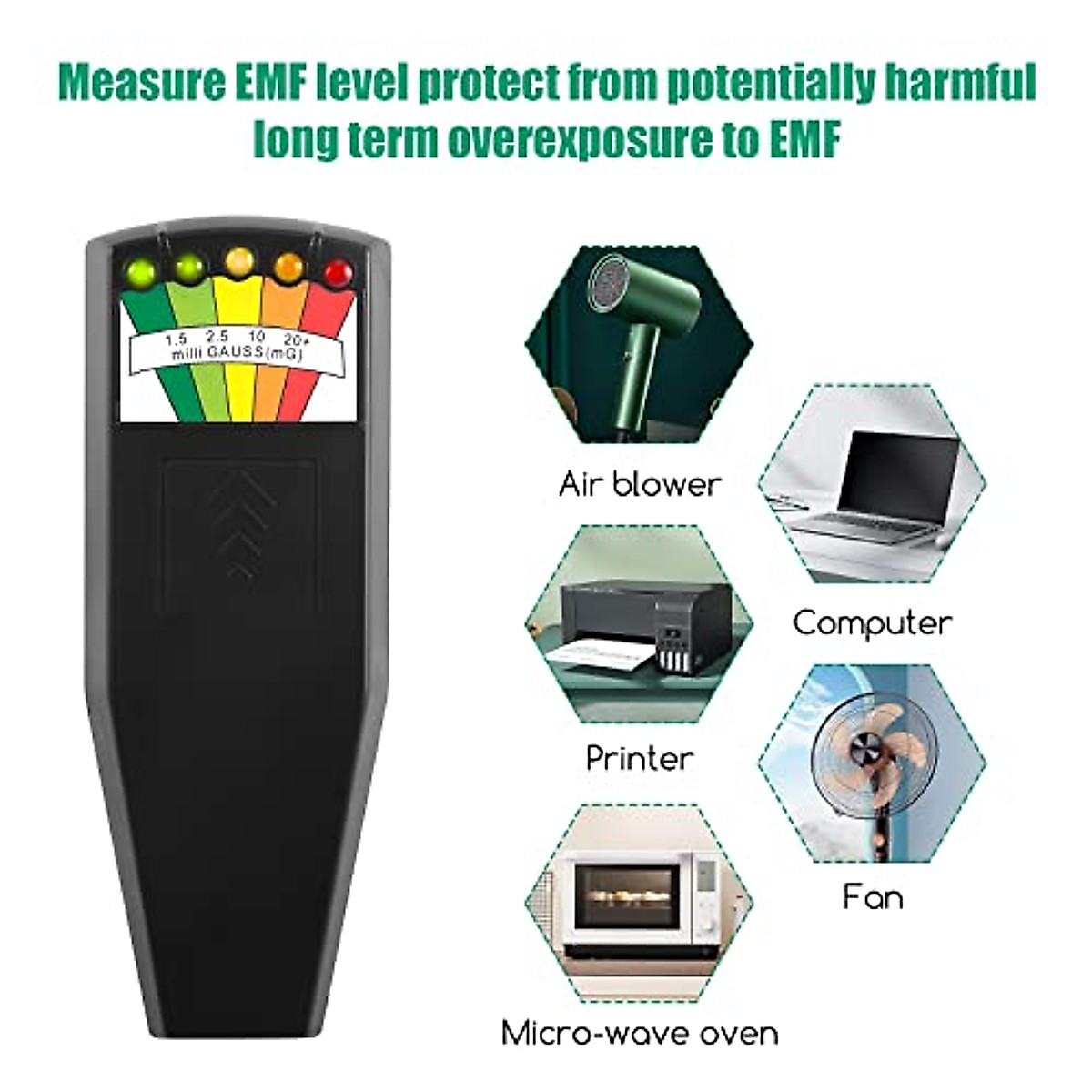 Handheld LED EMF Meter Magnetic Field Detector Ghost Hunting Paranormal Equipment Detector Portable EMF Reader Tester for Home EMF Inspections, Office & Outdoor Ghost Field Monitor Counter