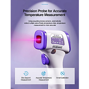 HUHETA Infrared Thermometer for Adults, Non Contact Forehead Thermometer with Fever Alarm, Accurate Reading and Memory Function, Body Temperature & Surface of Objects Use (Purple)