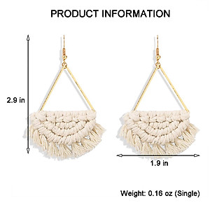 Bohemian Handmade Fringe Tassel Dangle Drop Statement Earrings for Women (Cream)