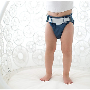 SmartNappy Blue Jeans by Amazing Baby, NextGen Hybrid Cloth Diaper Cover + 1 Tri-fold Reusable Insert + 1 Reusable Booster, Denim, Size 4, 22-40 lbs