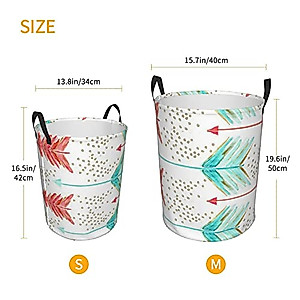 Coral And Teal Arrows Circular Laundry Hamper Print Hamper Freestanding Laundry Basket Collapsible Laundry Hamper 2 Sizes S/M