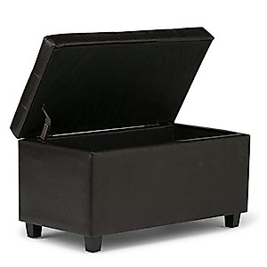 SIMPLIHOME Cosmopolitan 34 inch Wide Rectangle Lift Top Storage Ottoman in Upholstered Tanners Brown Tufted Faux Leather, Footrest Stool, Coffee Table for the Living Room, Bedroom and Kids Room