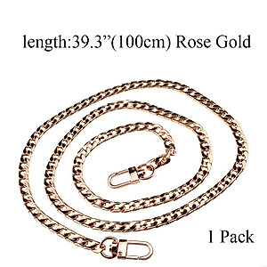 HAHIYO Mini Pochette Purse Chain Strap Slim Wide 7mm for LV Length 39.4 inches Extra Thick 2.6mm Rose Gold for Shoulder Cross Body Sling Handbag Wallet Clutch Comfortable Flat Metal Strap 1 Pack