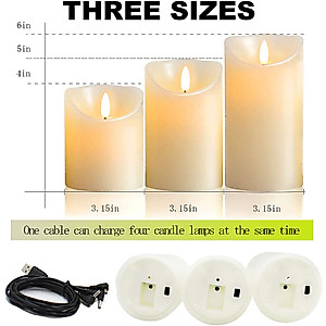 Autbye Rechargeable Flameless Candles, LED Flickering Candles Tealights Pillar Candles Sets with Adjustable Brightness and Timing Remote, 4in 5in 6in Pack of 3