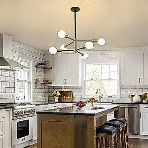 MOUFIER Sputnik Chandelier Black and Gold Ceiling Light Height Adjustable E27 Modern Ceiling Lighting Fixture for Living Room Bedroom Dining Room Kitchen Office (6-Light)