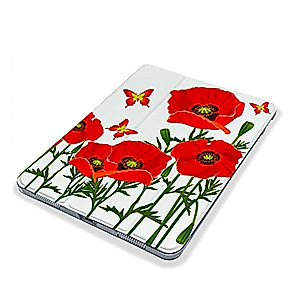 Cute Poppy Red Kawaii Flower case Compatible with iPad Mini Air Pro 7.9 8.3 9.7 10.2 10.9 11 12.9 inch Pattern Cover New 2022 2021 Trifold Stand 3 4 5 6 7 8 9 Generation 524 (12.9 Pro 3/4/5 gen)