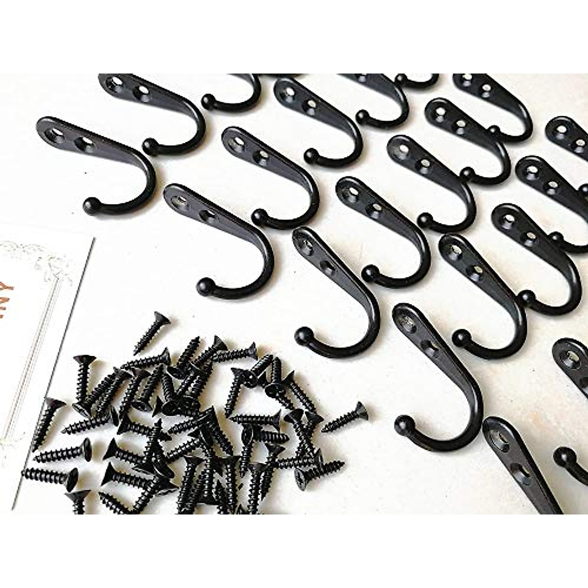 PAINISTIC 25 Pieces Wall Mounted Coat Hook Robe Hooks Cloth Hanger Coat Hanger Coat Hooks Rustic Hooks and 54 Pieces Screws for Bath Kitchen Garage Single Coat Hanger Black Color