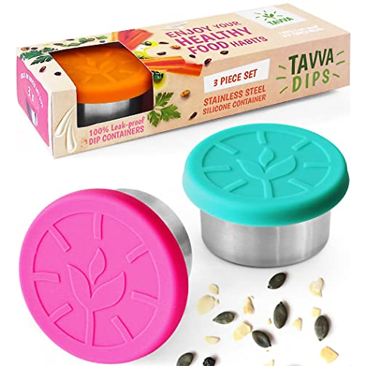 TAVVA Bundle Dips Salad Dressing Container To Go – 3X1.5oz Containers Earth Stainless Steel Food Containers [Set of 5]