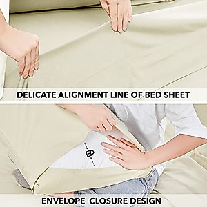 Deconovo Bed Sheets California King Sheet Sets Beige Cal King Microfiber 16" Deep Pocket 1800 Thread Count Luxury Comfort Bedding Silky Soft Touch 4 Pieces Pillowcases Flat Sheet & Fitted Sheet