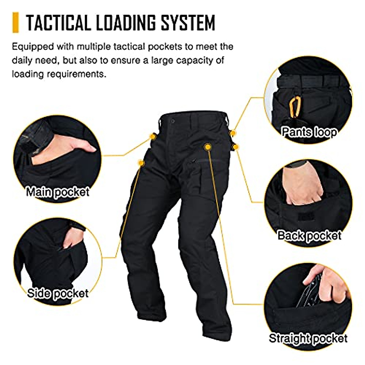 IDOGEAR Tactical Pants Men Trousers Combat Pants Multi-camo Black Casual Hiking Hunting Paintball Pants with Multi-Purpose Pockets (Black, 30W x 31L)