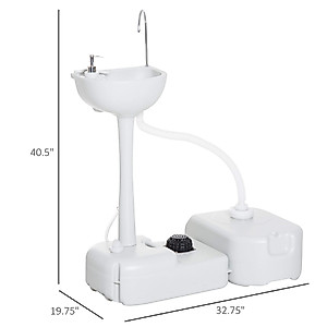kleankin Portable Camping Sink, Handwashing Station Basin with 4.5 Gallon Tank, 6.3 Gallon Recovery Tank, Rolling Wheels & Soap Dispenser for RV, Outdoor Events, Gatherings, HDPE, White