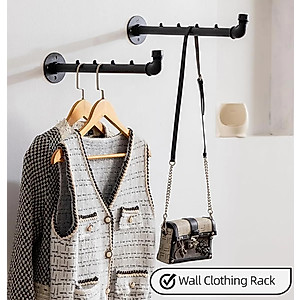 Industrial Wall Pipe Clothing Racks - Heavy Duty Metal Clothes Hanger with Hook, Wall-Mounted Garment Holder Racks,Wall Clothing Bar/Coat Hanging Rail/Hanging Rod for Closet Storage, 2 Pack, White
