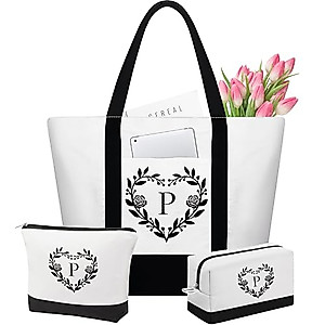 YOOLIFE Bridal Shower Gifts Bride To Be - Canvas Bag Tote Bag Make Up Bag Bridesmaid Proposal Wedding Day Bachelorette Party Maid Matron Of Honor Personalized Gift October Birthday Gifts Initial P