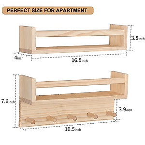 birola Nursery Book Shelves Set of 3,Nursery Shelves for Bookshelf Wall,Wall Bookshelves for Kids，Bathroom Decor, Kitchen Spice Rack (Natural)