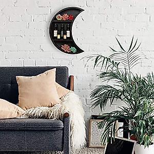 RUSTIX Rustic Black Crescent Moon Shelf - Wall Mounted Hanging Floating Shelves for Essential Oil Display or Crystal Holder - Moon Phase Hippie Celestial Boho Nursery Decor - Gothic Witchy Room Decor