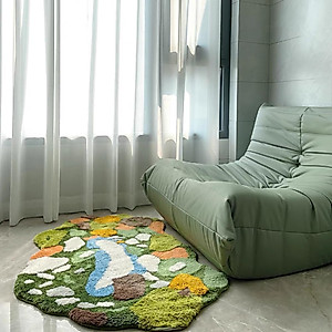Moss Rug 3D Plush Bathroom Rug 2' x 3' Bedroom Rug Non Slip Area Rug Mountains River Flowers Grass Rug for Kitchen Bedroom Living Room Laundry Apartment Entry Doorway Porch