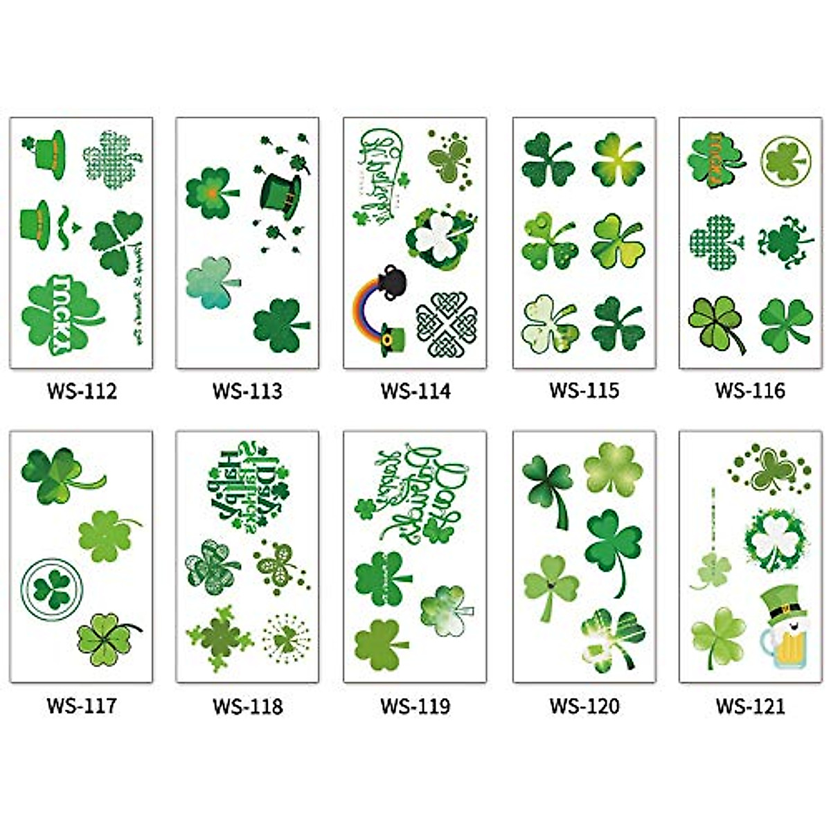 St. Patrick's Day Tattoos 120 pcs Temporary Shamrock Tattoos 20 Set for St. Paddy's day Irish Tattoo Sticker Clover Tattoos Parade Party Favors Decorations