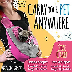 Cuddlissimo! Pet Sling Carrier - Small Dog Puppy Cat Carrying Bag Purse Pouch - For Pooch Doggy Doggie Yorkie Chihuahua Baby Papoose Bjorn - Hiking Front Backpack Chest Body Holder Pack To Wear (Pink)