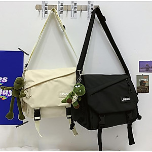 Inshere Aesthetic Crossbody Bag with Cute Pins and Ornament, Casual Shoulder Messenger Bag Japanese Kawaii Bag for Women Men (White)