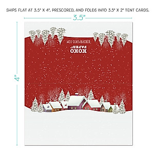 Christmas Place Cards with Vintage Snowy Christmas Village and Pine Trees. Pack of 50 Tent Style Cards for Holiday Dinner, Brunch, Party, or Any Occasion. No Holder Necessary.