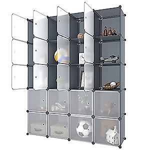 20 Storage Cubes Cabinet Cube Storage Organizer Portable Wardrobe Cube Shelves with Doors DIY Cube Organizer Storage System for Bedroom, Living Room, Office, Gray&White