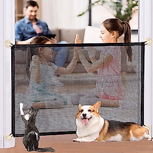 Portable Mesh Baby Gate 43.3"x30.9",Black Mesh Magic Pet Dog Gate for Stairs/Doorways/Hallways Easy-Install Child's Safety Gates Folding for Indoor and Outdoor Safety Gate Install Anywhere for Dogs