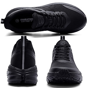 Grand Attack Road Running Shoes for Men with Superior Cushioned Comfort Lightweight Mens Walking Shoes Non-Slip Breathable Athletic Tennis Cross-Training Shoes Rugby Sneakers Black Size 8