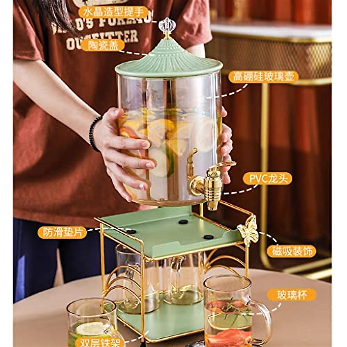 EVANEM Cold Kettle with Faucet Refrigerator Cold Kettle High Temperature Beverage Bucket Large Capacity Fruit Tea Bucket Set (Color : E, Size : As the picture shows)