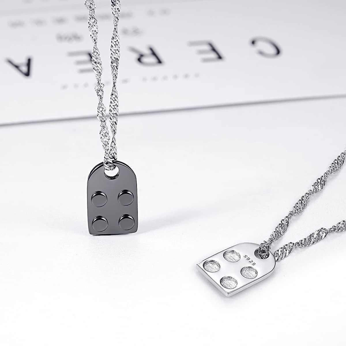 TANGPOET Brick Necklace for Couples Sterling Silver Lego Heart Pendant Necklace Friendship Jewelry Christmas Gifts for Women Men Friend Her