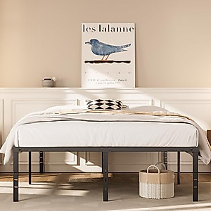 DERYONI 18 inch California King Bed Frame No Box Spring Needed Heavy Duty Platform Cal King Bed Frame Steel Slat Support 750lbs High Easy Assembly Noise Free Black Bed Frame Cali King