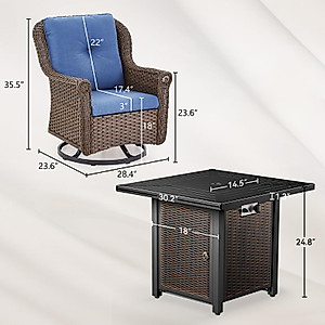 Bellefurn Patio Resin Wicker Furniture Set with Fire Pit Table, PE Rattan Swivel Patio Chairs with Propane Fire Pit Table, Brown Wicker 5PCS Patio Conversation Set with Outdoor Fire Table