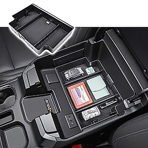 RUNROAD Center Console Organizer Compatible with 2023 Chevy Silverado 1500 /GMC Sierra 1500 & 2024 Silverado/Sierra 1500/2500HD/3500HD Accessories Insert Armrest Tray, Full Console w/Bucket Seats ONLY