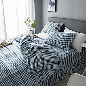 Merryfeel Linen Duvet Cover Set King,100% French Linen Yarn Dyed Check Duvet Cover Set, Luxurious Bedding for All Season - King - Yarn Dyed Check