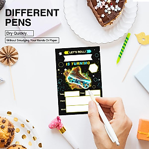 EUDOSI Roller Skating Birthday Party Invitations Supplies Fill-In Set of 20 with Envelopes Skate Theme Let's Roll Birthday Bash Invites Cards(Double Sided)