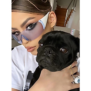 AIEYEZO Rimless Y2K Sunglasses Women Men Oversized Fashion Wrap Around Frameless Sun Glasses (Blue)