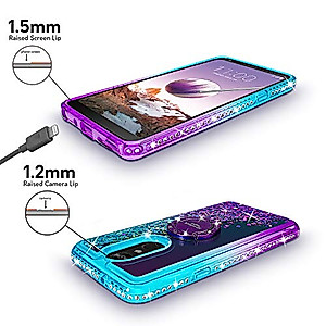 Silverback for LG Stylo 4 Case,LG Stylo 4 Plus Case,LG Q Stylus 4, Moving Liquid Holographic Sparkle Glitter Case with Stand, Bling Diamond Ring Slim Protective Case for LG Stylo 4 -Purple
