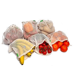 6 Reusable Produce Bags Grocery Washable | Organic Cotton Mesh Produce Bags | Double-Stitched & Tare Weigh | Mesh bags for vegetables | Cotton Produce Bags Reusable Washable | Produce bag (M size)