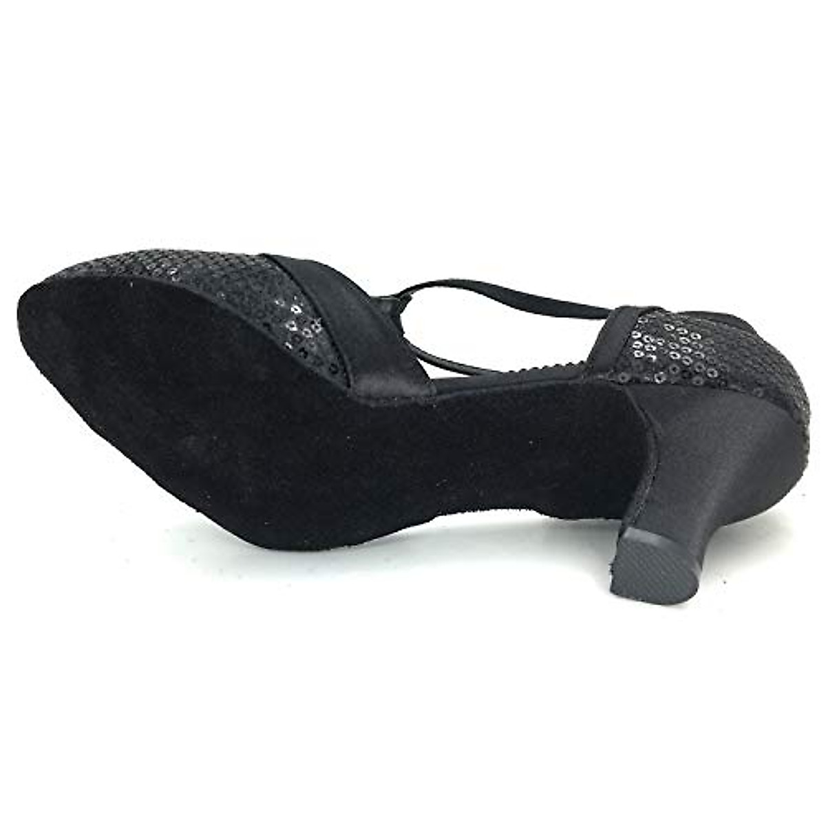 Pierides Women's Suede Sole Performance Sequins Ballroom Dance Shoes Latin Salsa Wedding Shoes,2" Heel,10.5 US Black