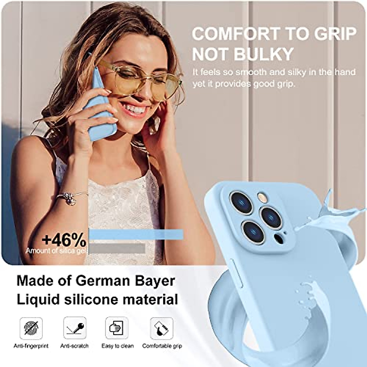 Vooii Compatible with MagSafe iPhone 14 Pro Max Magnetic Case,[Soft Microfiber Lining] [Full Camera Protective] [9H Screen Protector] Liquid Silicone Shockproof Case for iPhone 14 Pro Max - Light Blue