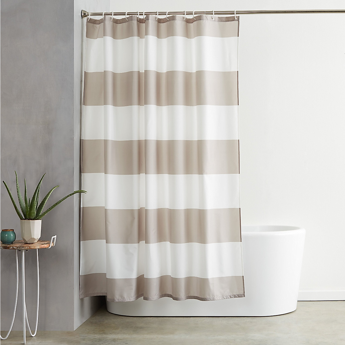 Amazon Basics Fabric Shower Curtain with Grommets and Hooks - 72 x 72 Inch, Large Light Brown, Beige
