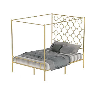 PAUKIN Gold Metal Canopy Bed Frame Queen/Mattress Foundation with Steel Slat Support/No Box Spring Needed/Easy Assembly, Queen