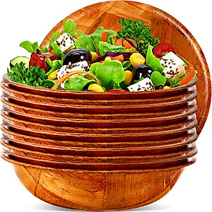 Didaey 12 Pieces Wooden Salad Bowl Set Salad Bowls for Lunch Woven Wooden Bowls for Snack Wooden Woven Salad Bowl Stackable Round Wood Serving Bowl for Kitchen and Salad Fruit Vegetable Snack, 6 Inch