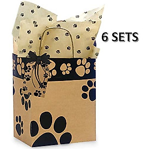 Gift Bags with Matching Tissue Paper and Gift Tags 6 Sets (PET PAWS)