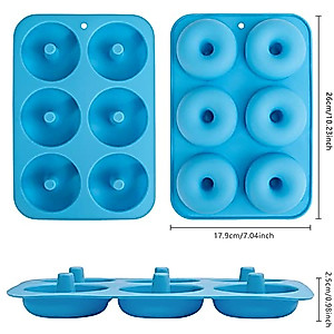 Aichoof Silicone Donut Mold for 6 Doughnuts, Set of 2. Food Grade LFGB Silicone Bagels Baking Pan, Non-Stick, Dishwasher Safe, Heat Resistant and Microwave Safe(Blue)