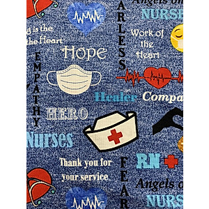 SYKEL ENTERPRISES Nurse Hero on Denim Design Quilting Cotton Fabric, 44 inches Wide, 100% Cotton, Sold by Yard, Blue, Plain, Angle Collection