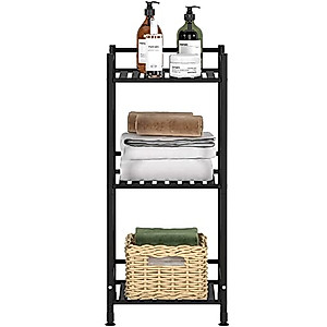 TZAMLI 3 Tier Shelving Unit, Free-Standing Bathroom Storage Shelves, Metal Heavy Duty Storage Rack Shelf for Small Space Kitchen Balcony Office, Matte Black