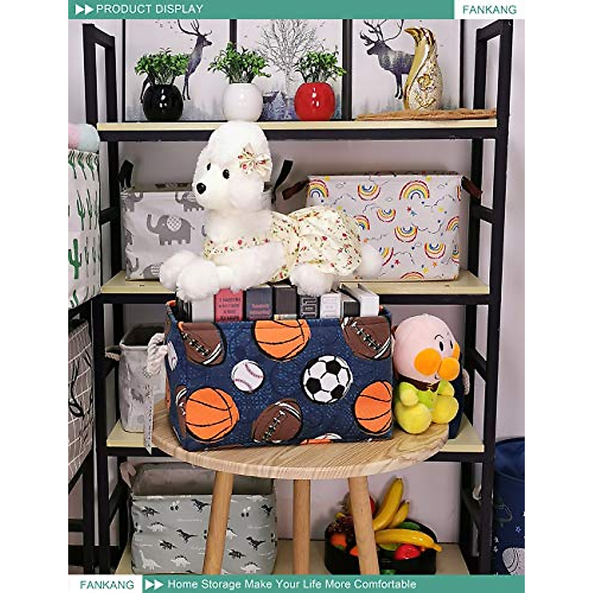 FANKANG Rectangular Laundry Basket Nursery Storage Fabric Storage Bin Storage Hamper,Book Bag,Gift Baskets(Navl-ball game)