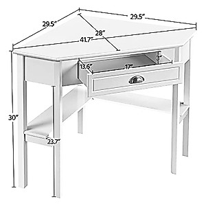 Topeakmart Home Office Writing Computer Desk with Shelves and Drawers, Corner Desk Laptop PC Table Working Station for Home Workers, White