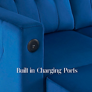 ohllob 6 Seat Modular Sectional Sofa with Storage & USB Ports, 108" Velvet Couches for Living Room, U Shaped Sofa Bed Couch, Blue