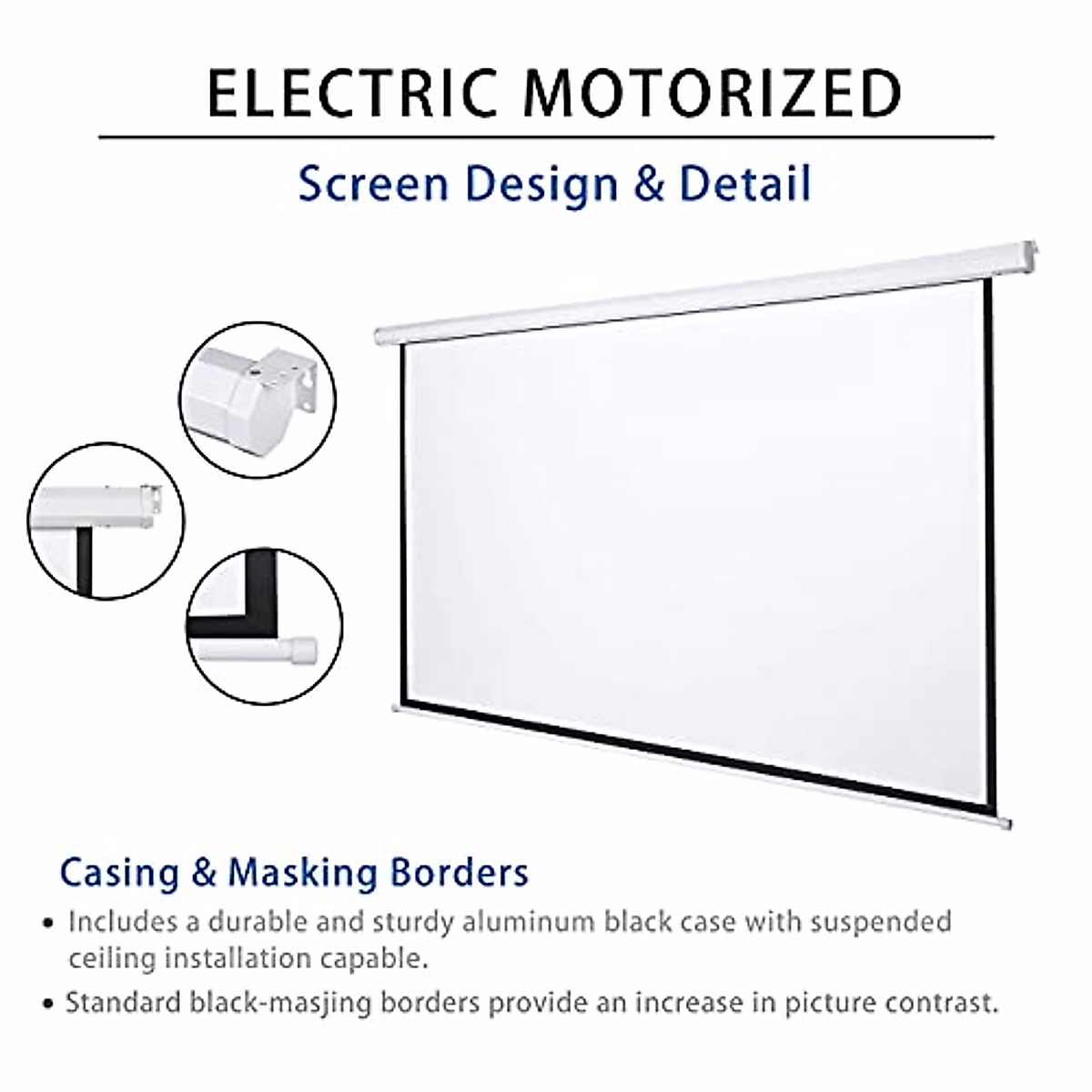 120" Motorized Projector Screen Electric Diagonal Automatic Projection 4:3 HD Movies Screen for Home Theater Presentation Education Outdoor Indoor W/Remote Control and Wall/Ceiling Mount (White)